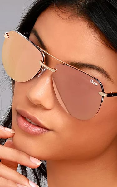 Quay The Playa Gold And Pink Aviator Sunglasses - BestFashionHQ.com