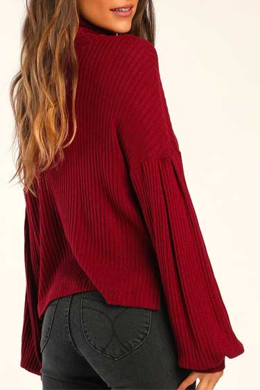 Cold Weather Cutie Burgundy Ribbed Turtleneck Pullover Sweater ...